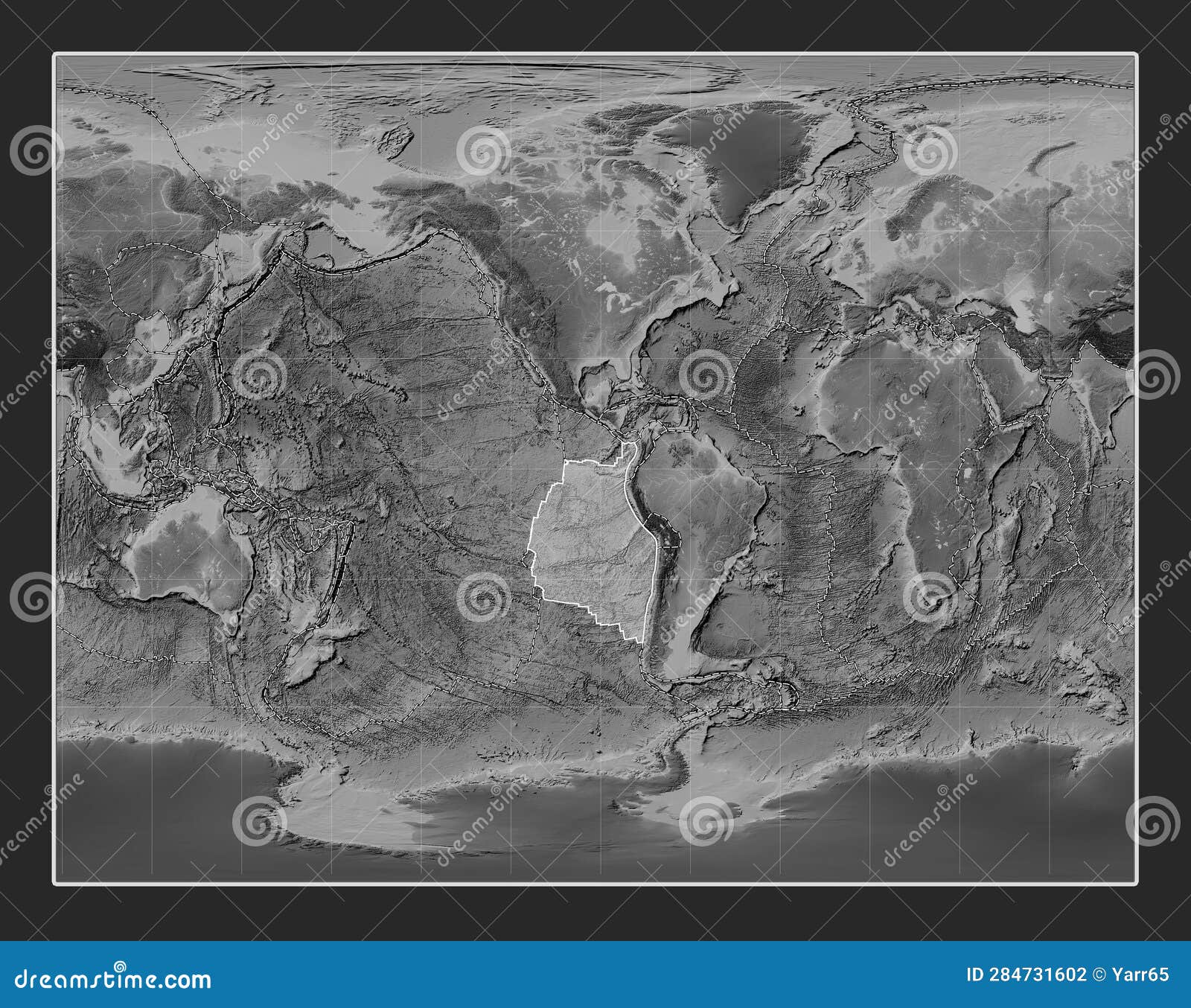 Nazca Tectonic Plate. Grayscale. Gall Stereographic. Boundaries Stock ...