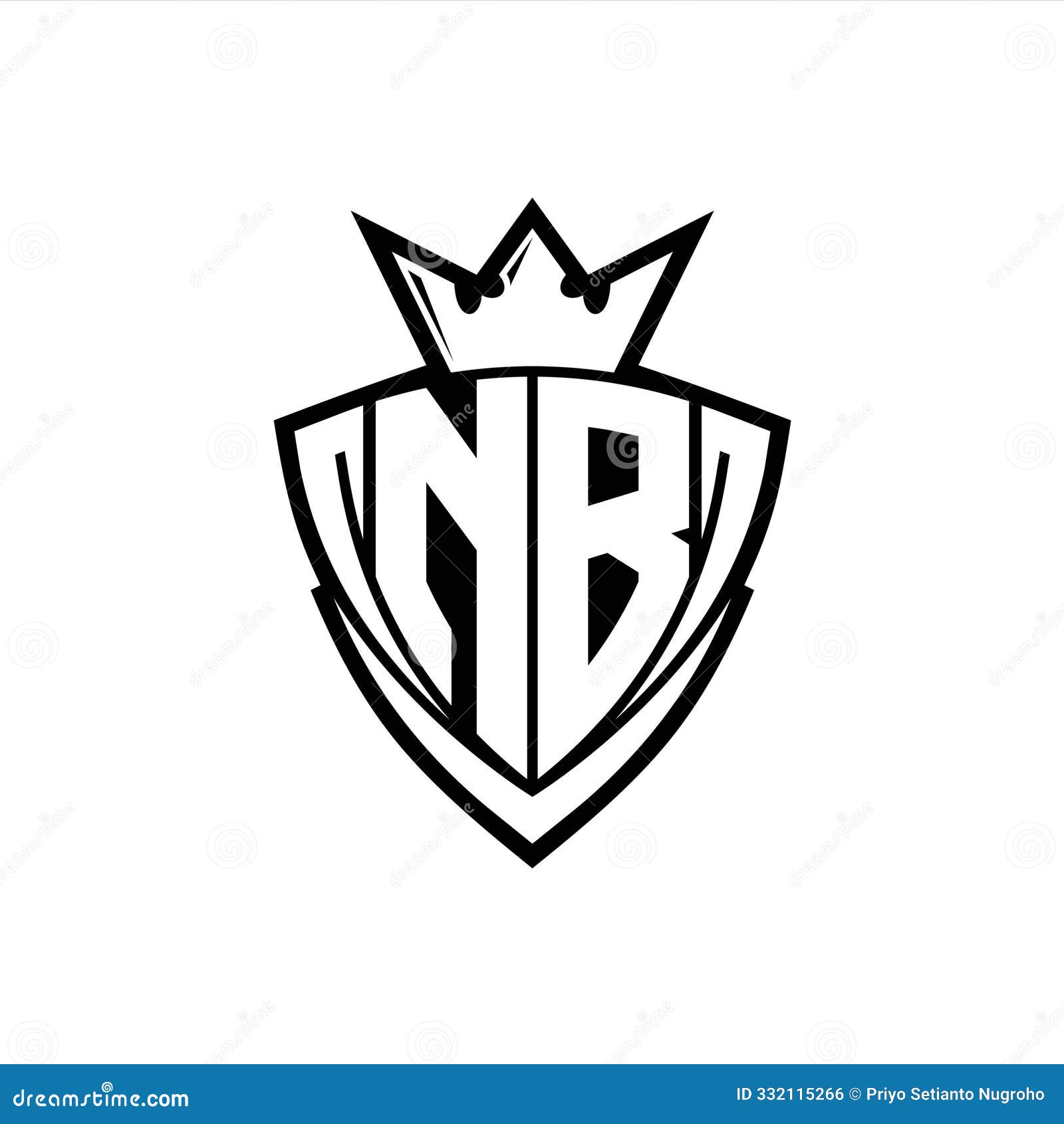 NB Letter Logo With Sharp Triangle Shield Shape With Crown Inside White ...