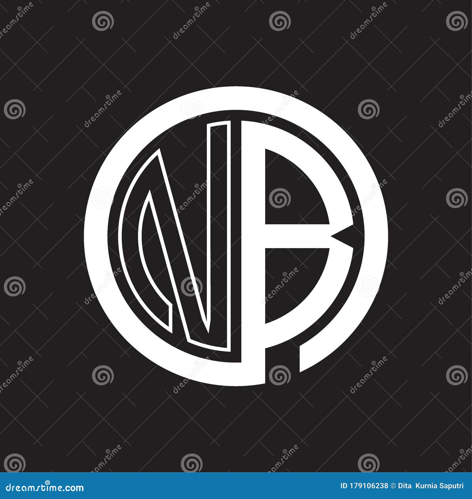 NB Logo with Circle Rounded Negative Space Design Template Stock Vector ...