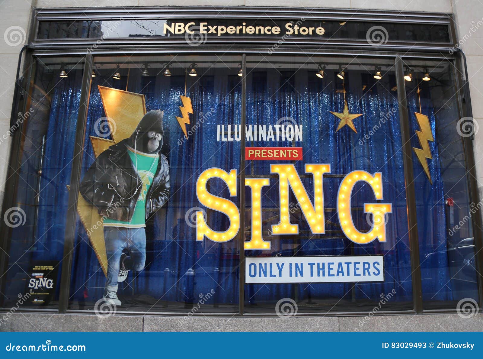 NBC Experience Store Window Display Decorated with Sing Film Promotion ... NBC Experience Store Window Display Decorated with Sing Film Promotion ...