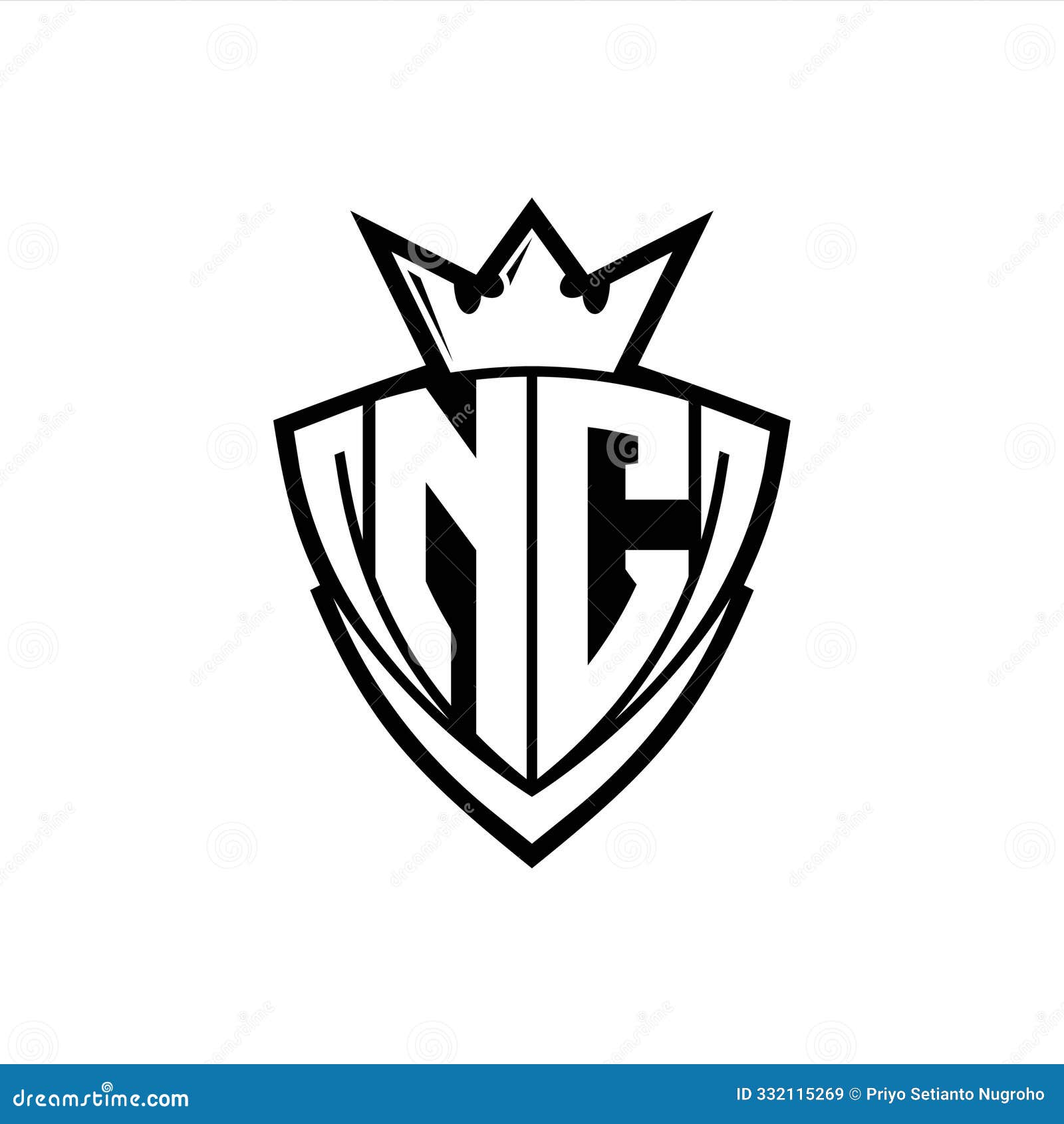 NC Letter Logo With Sharp Triangle Shield Shape With Crown Inside White ...