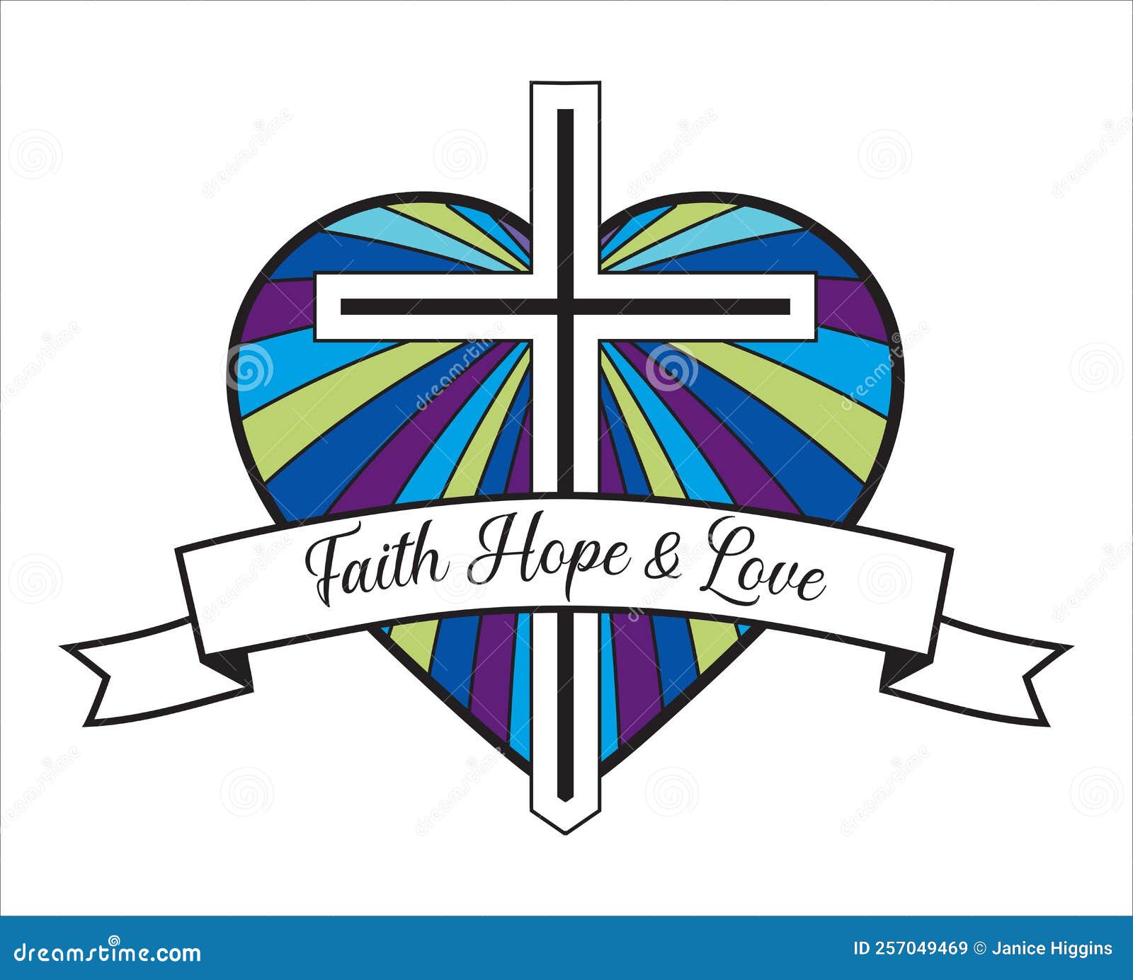 Faith Hope Love Bible Quote with Stained Glass Heart and Ribbon Banner ...