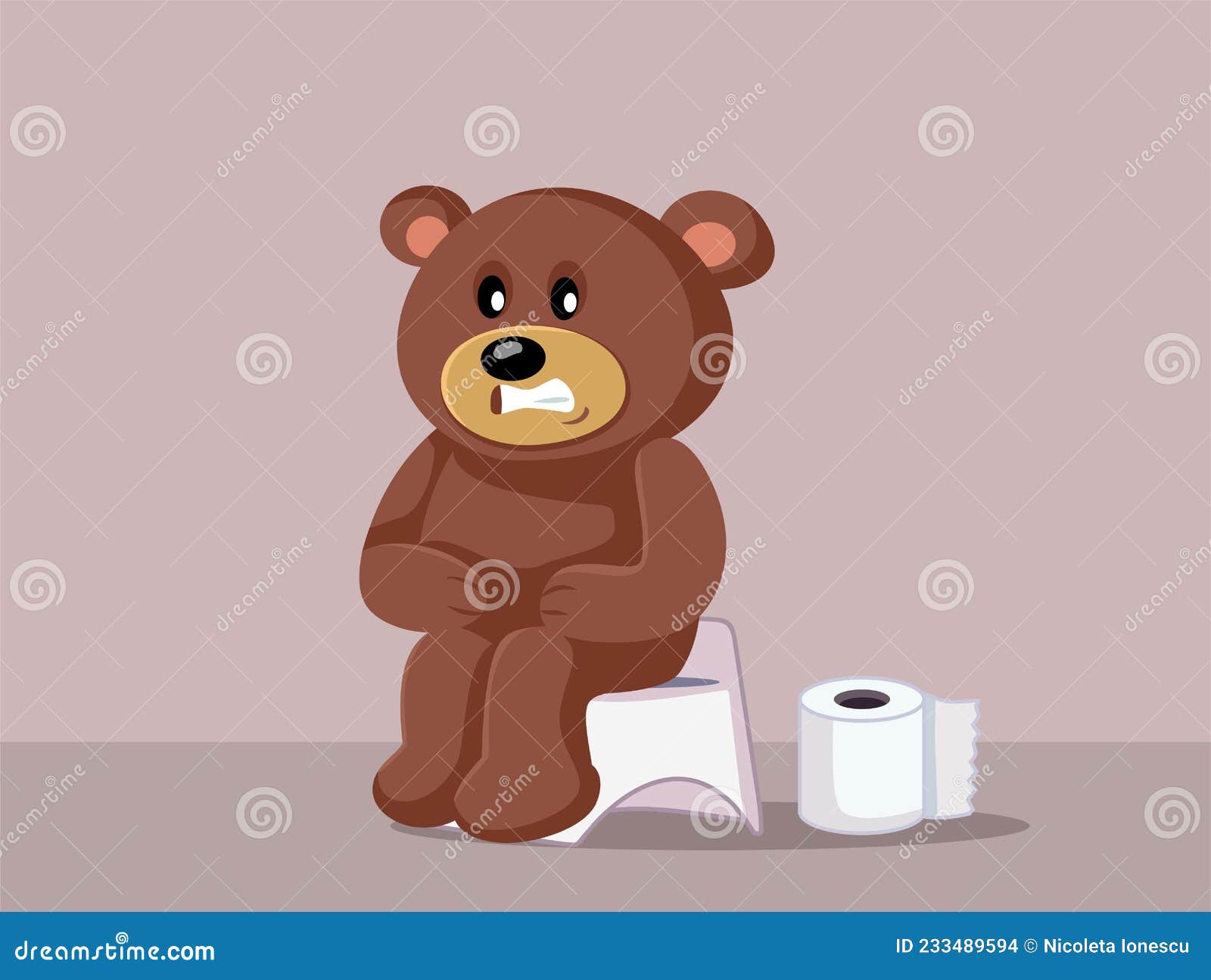 Funny Constipated Teddy Bear Sitting On The Potty Vector Cartoon ...