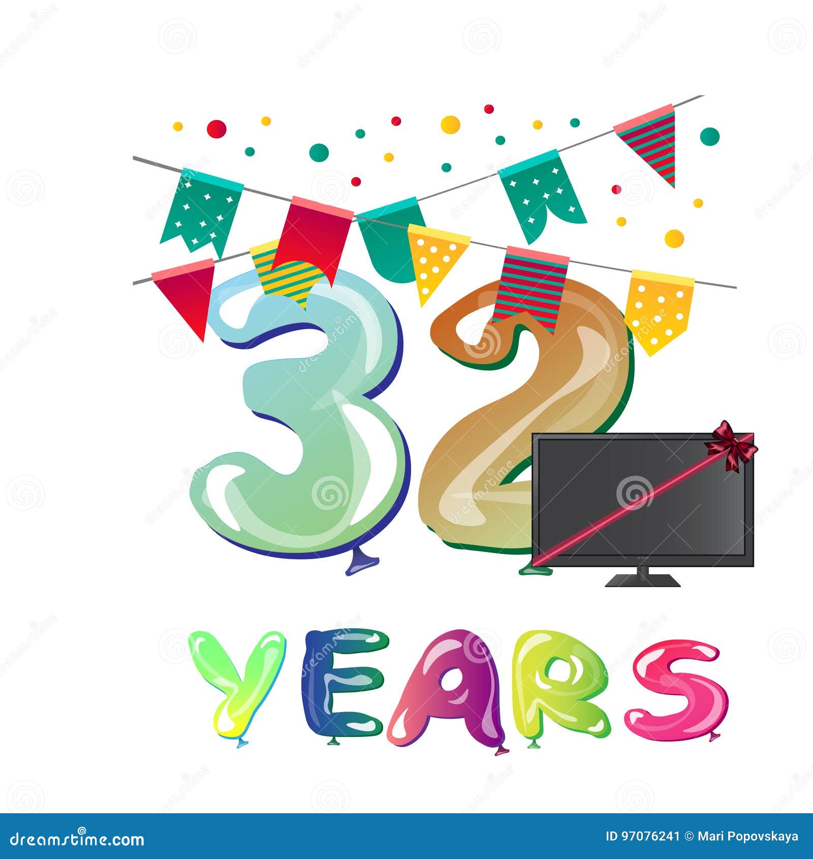 32nd Anniversary Celebration. Golden Number 32nd With Sparkling ...