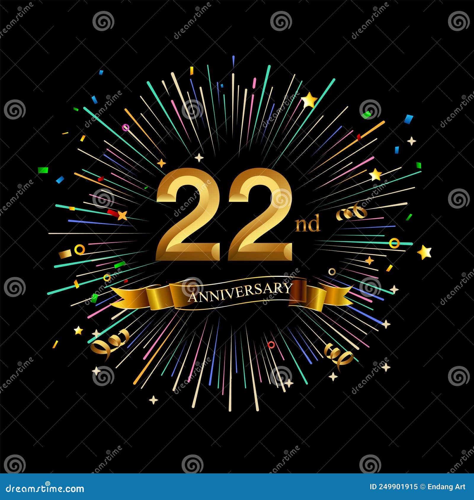 22nd Anniversary Celebration Golden Number 22nd With Sparkling