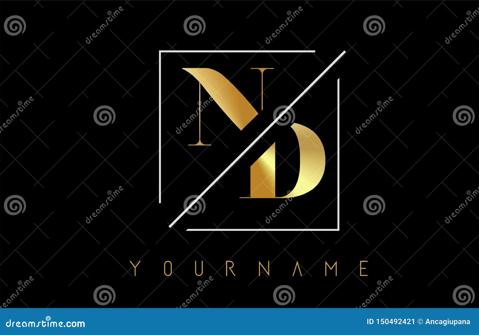 ND Golden Letter Logo with Cutted and Intersected Design Stock Vector ...