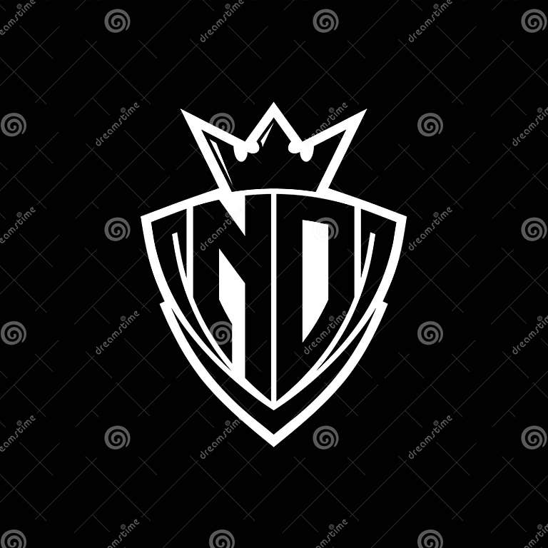 ND Letter Logo with Sharp Triangle Shield Shape with Crown Inside White ...