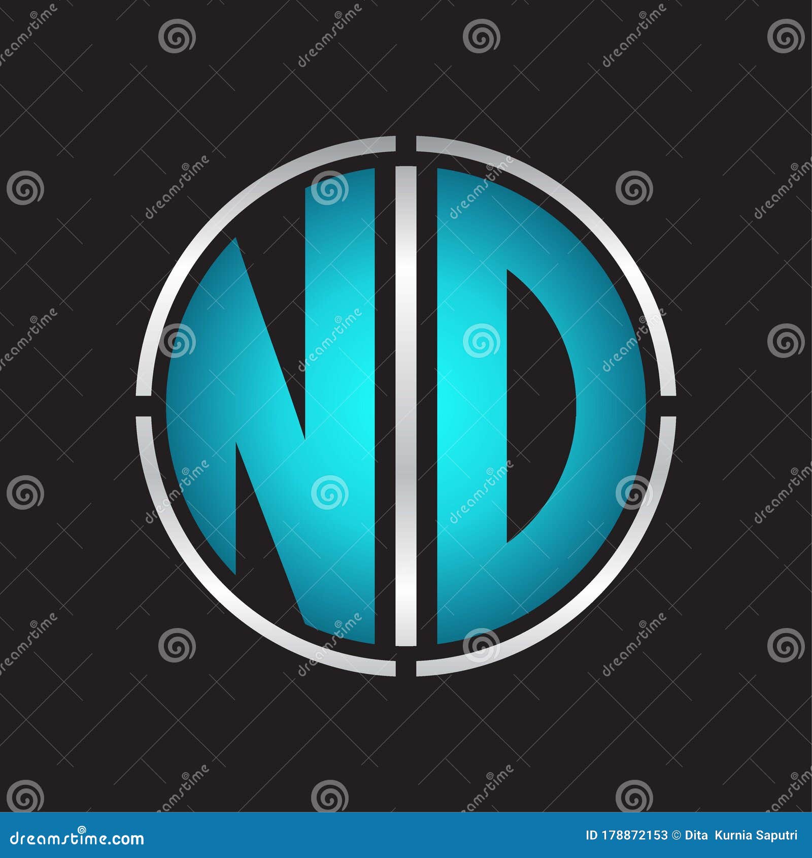 ND Logo Initial with Circle Line Cut Design Template on Blue Colors ...