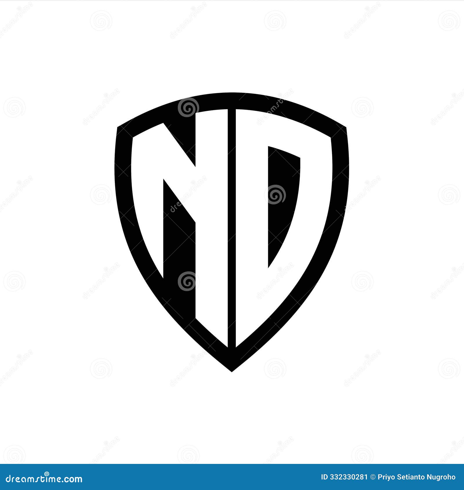 ND Monogram Logo with Bold Letters Shield Shape with Black and White ...