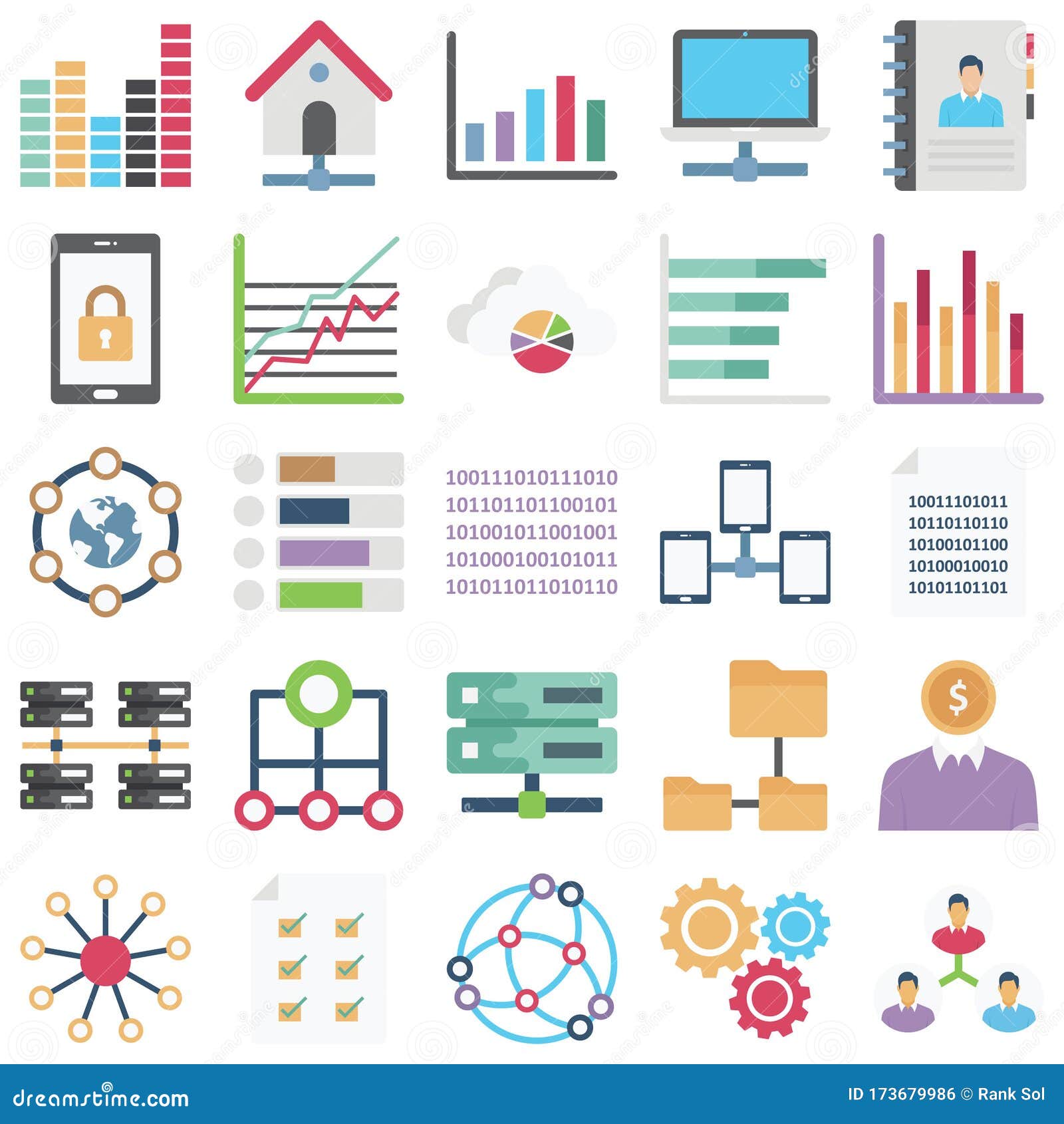 Mobile Data Science Color Isolated Vector Icons Set Every Single Icon ...