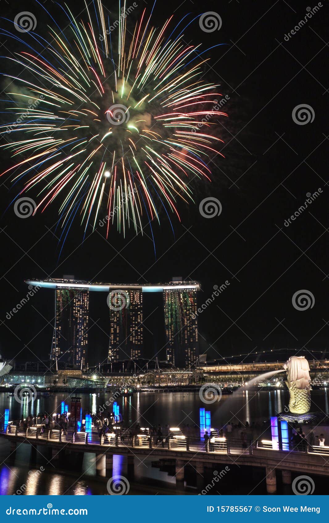 NDP 2010: Fireworks at Merlion Park Editorial Photography - Image of ...