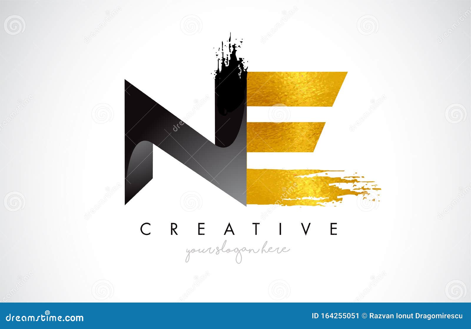 NE Letter Design with Brush Stroke and Modern 3D Look Stock Vector ...