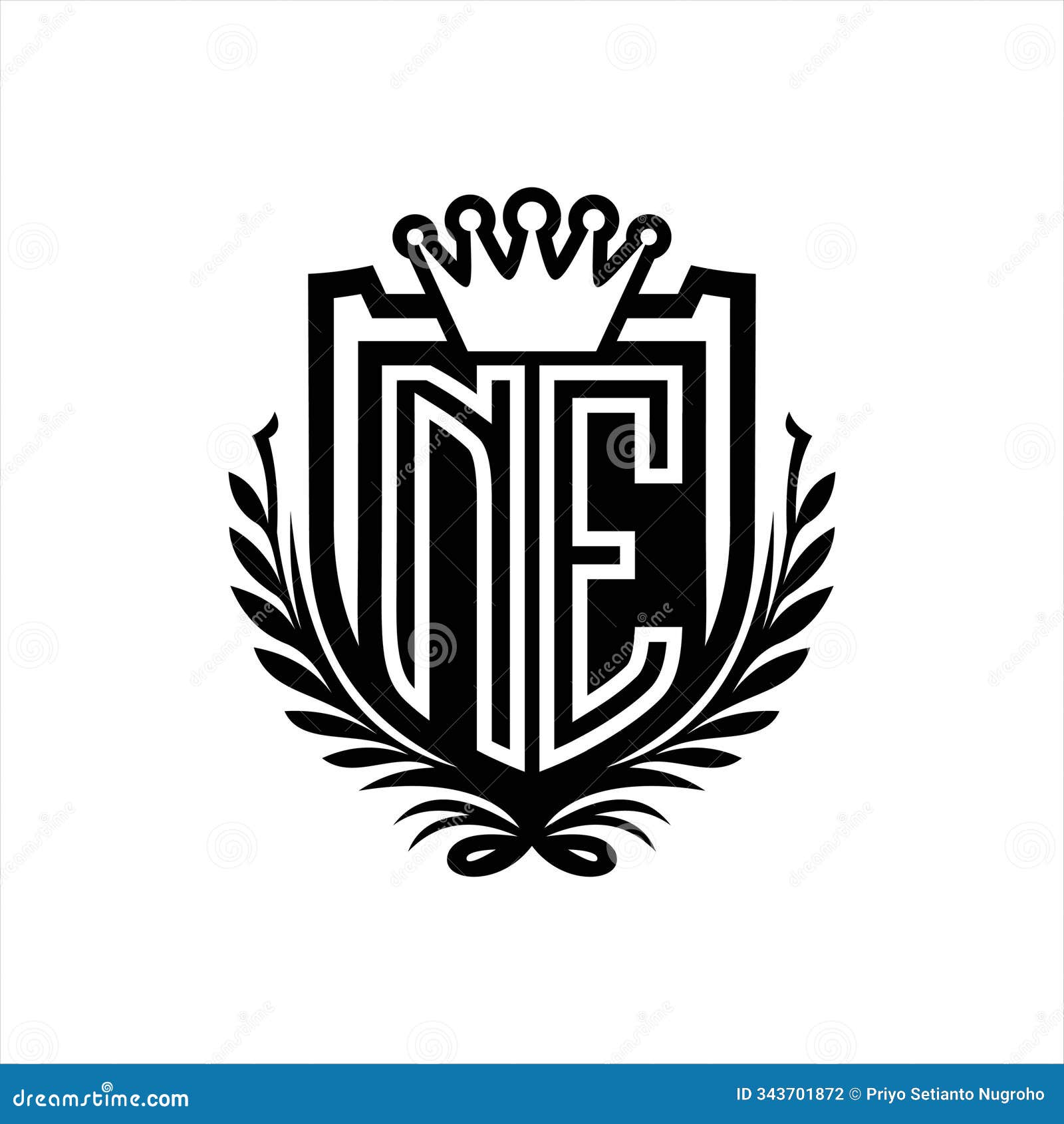 NE Logo Heraldic Shield Shape With Crown, Vintage Crest On White ...