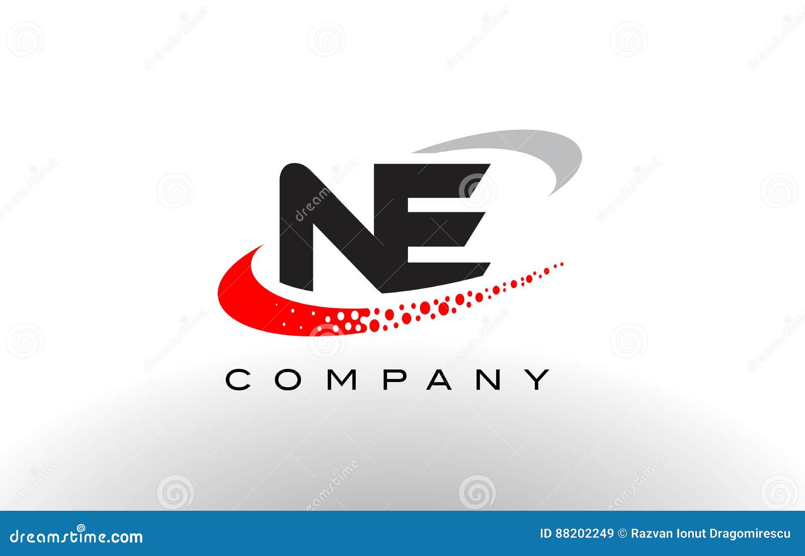 NE Modern Letter Logo Design with Red Dotted Swoosh Stock Vector ...