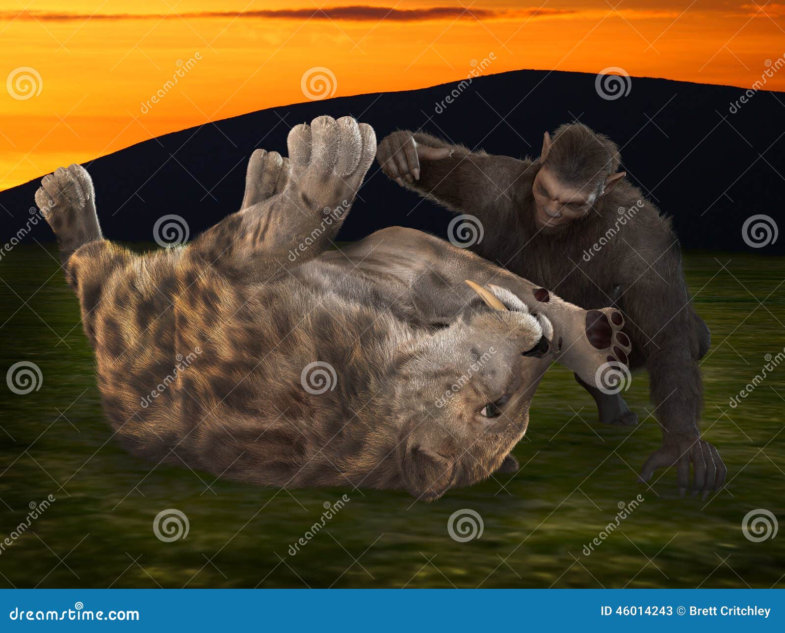 Neanderthal Man and Sabertooth Tiger Stock Illustration - Illustration ...
