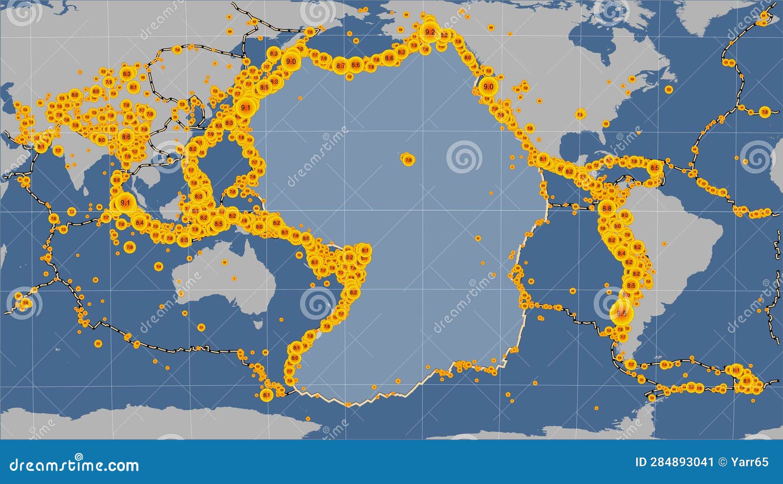 Near Pacific Plate. Boundaries. Contour Map Stock Illustration ...