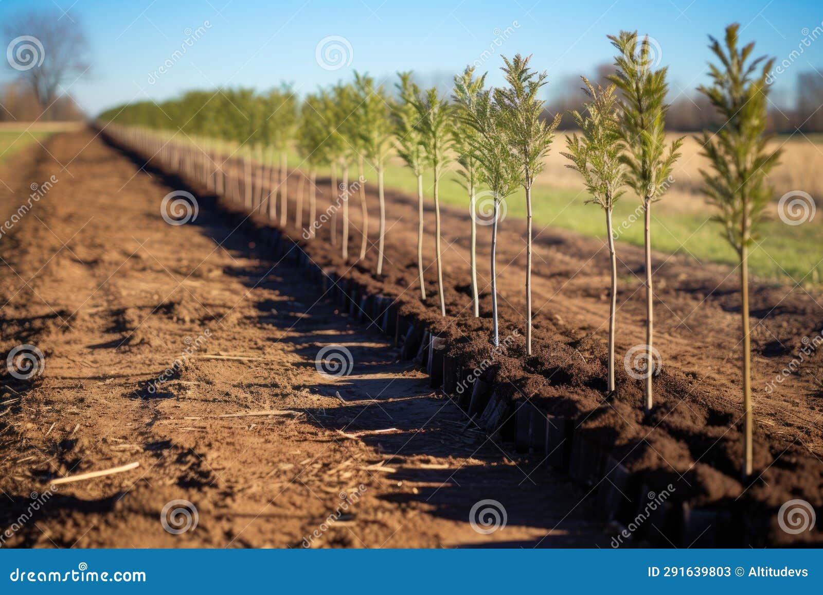 Neat Line of Tree Saplings Ready for Planting Stock Image - Image of ...