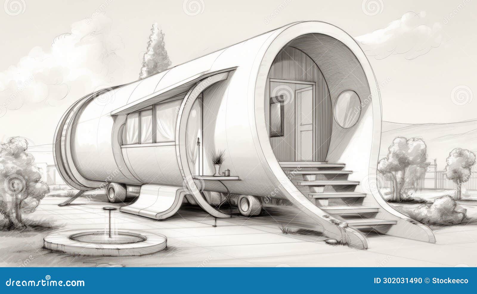 Neat Mobile Home Drawing in the Style of Cyril Rolando Stock ...