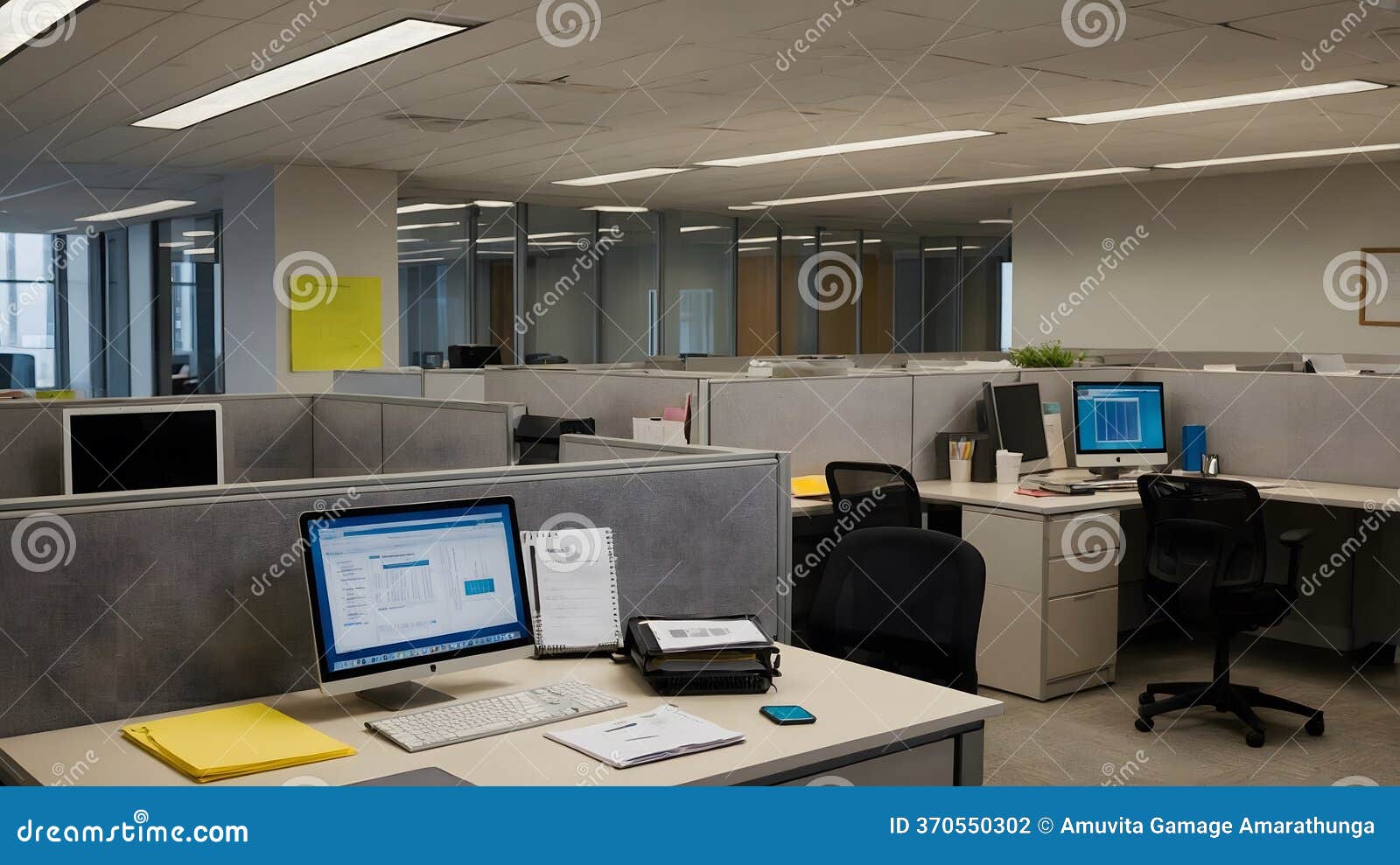 Organized Office Cubicle With Planner And Folders, Collaborative ...