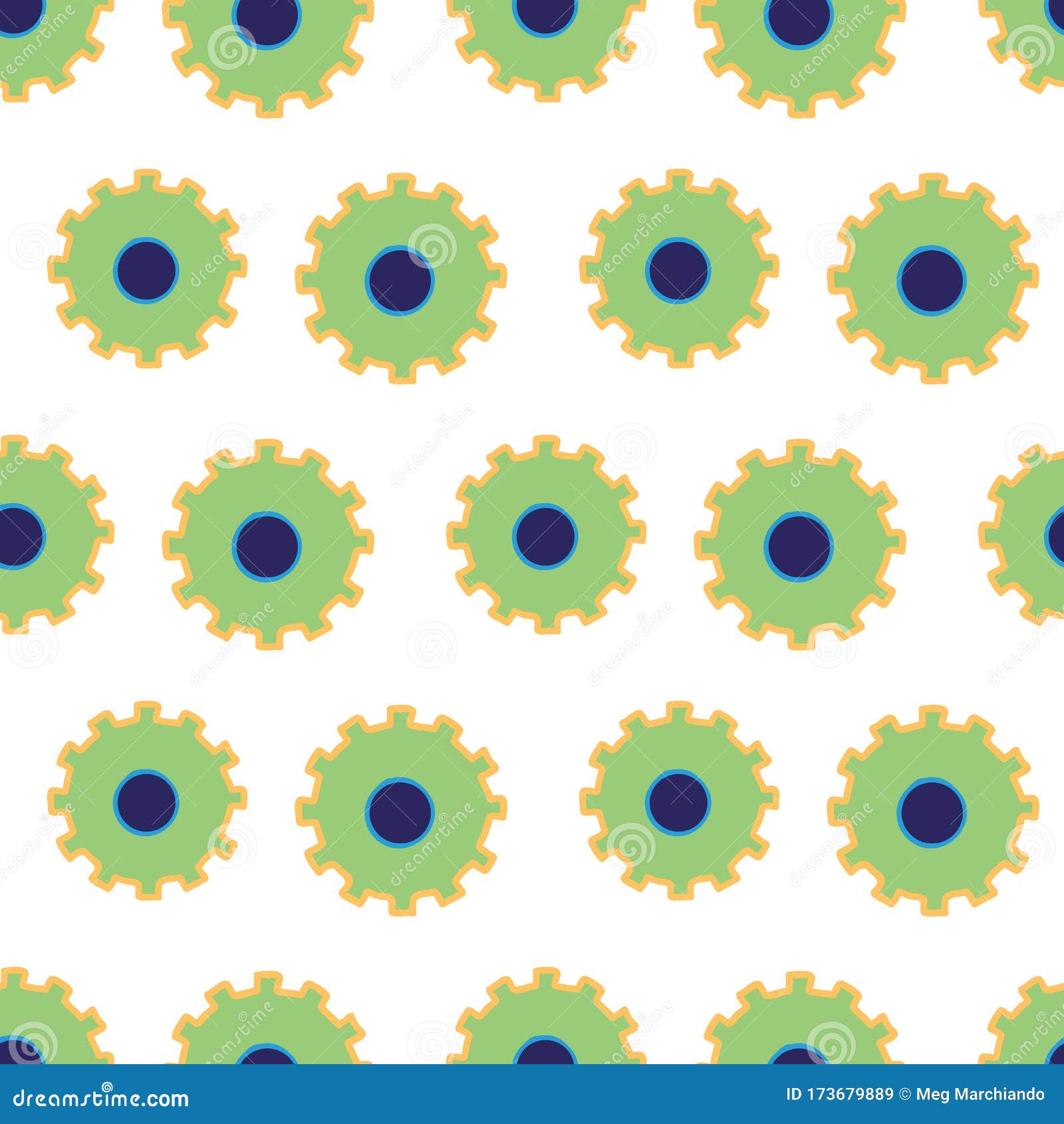 Neat and Orderly Green and Blue Gears on White Background Vector Repeat ...