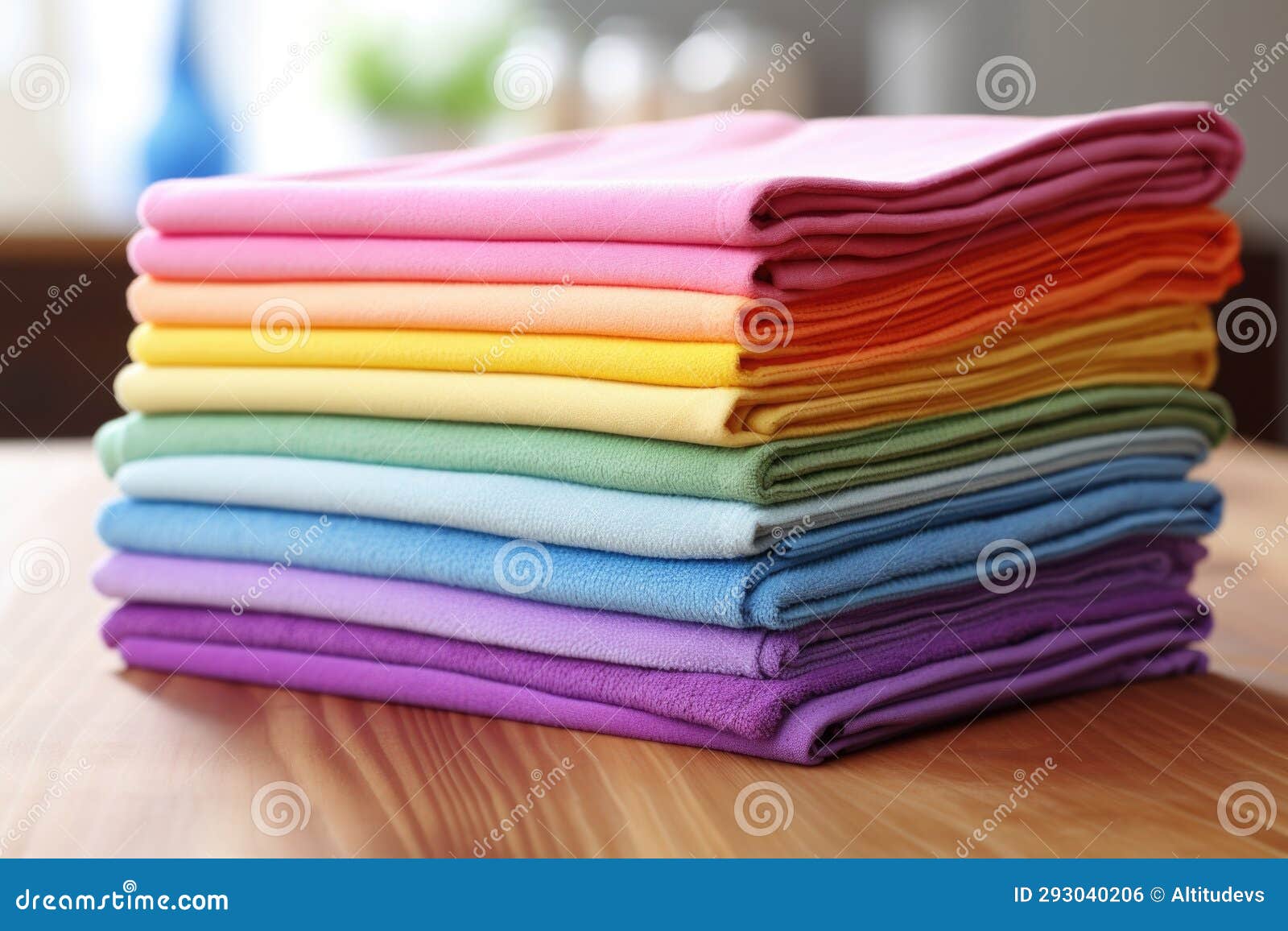 Neat Stack of Folded Microfiber Cloths on a Table Stock Photo - Image ...