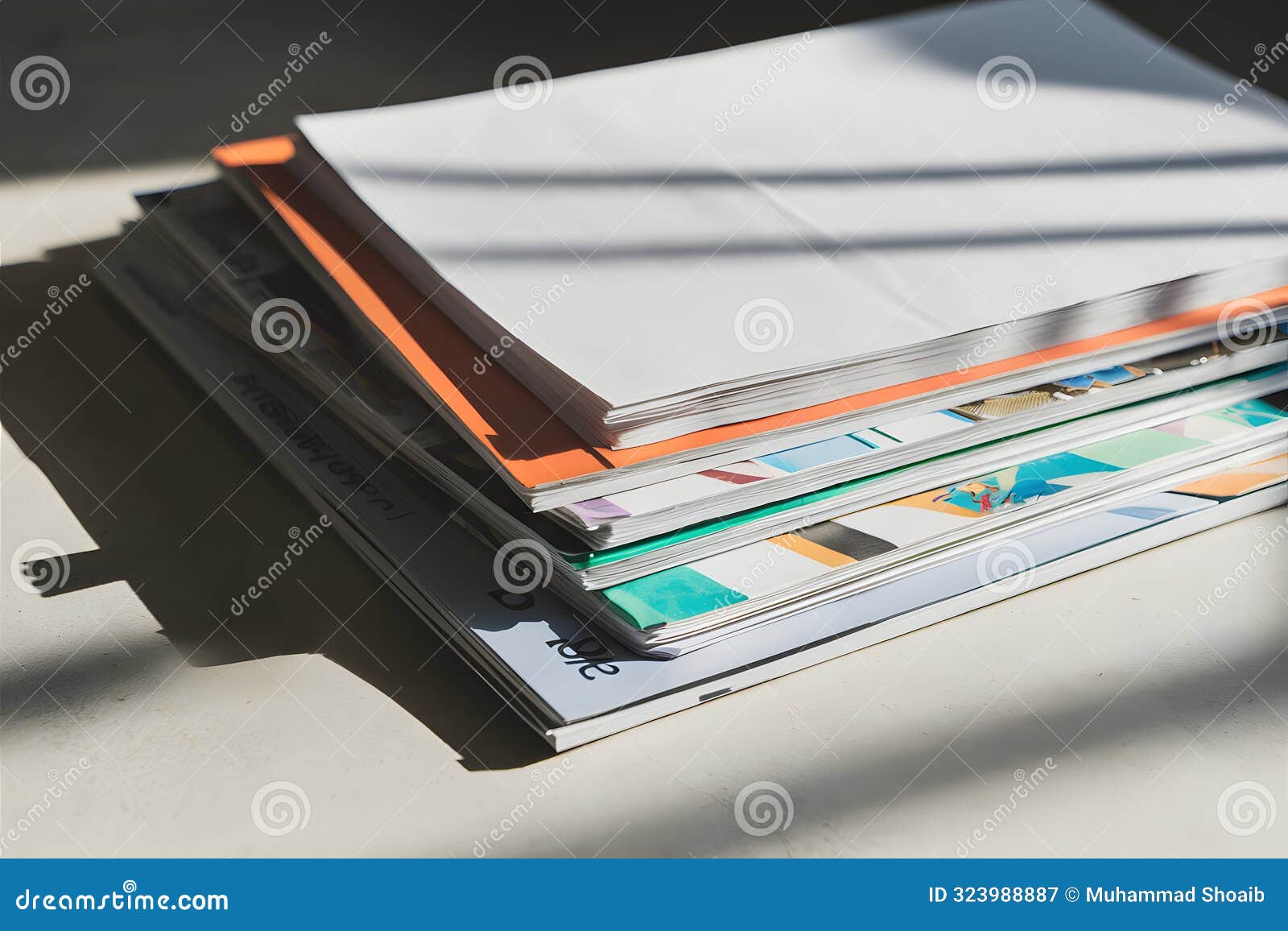 Neat Stack of Papers or Magazines with Blank Top Paper, Colorful ...