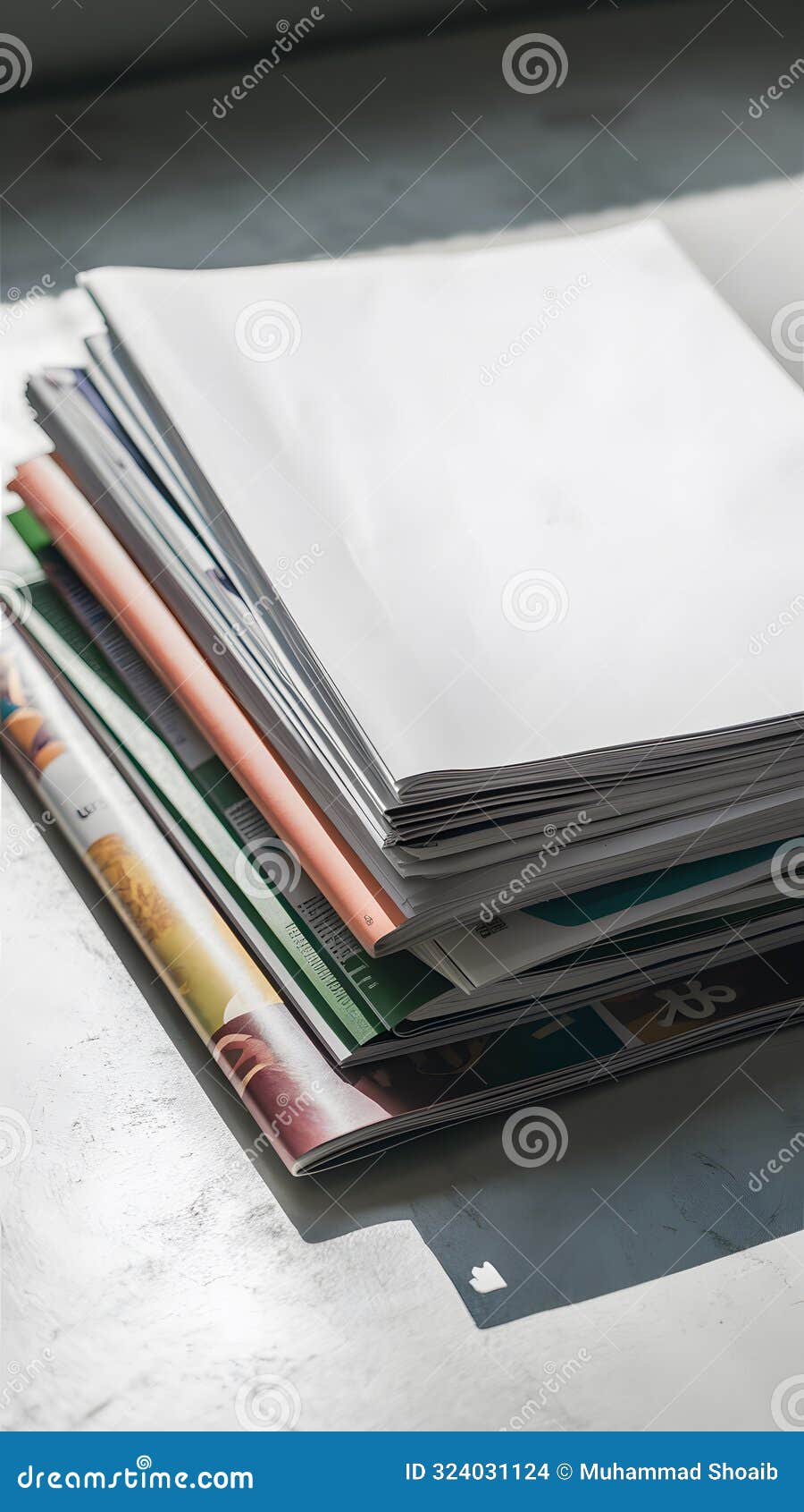 Neat Stack of Papers or Magazines with Blank Top Paper, Colorful ...
