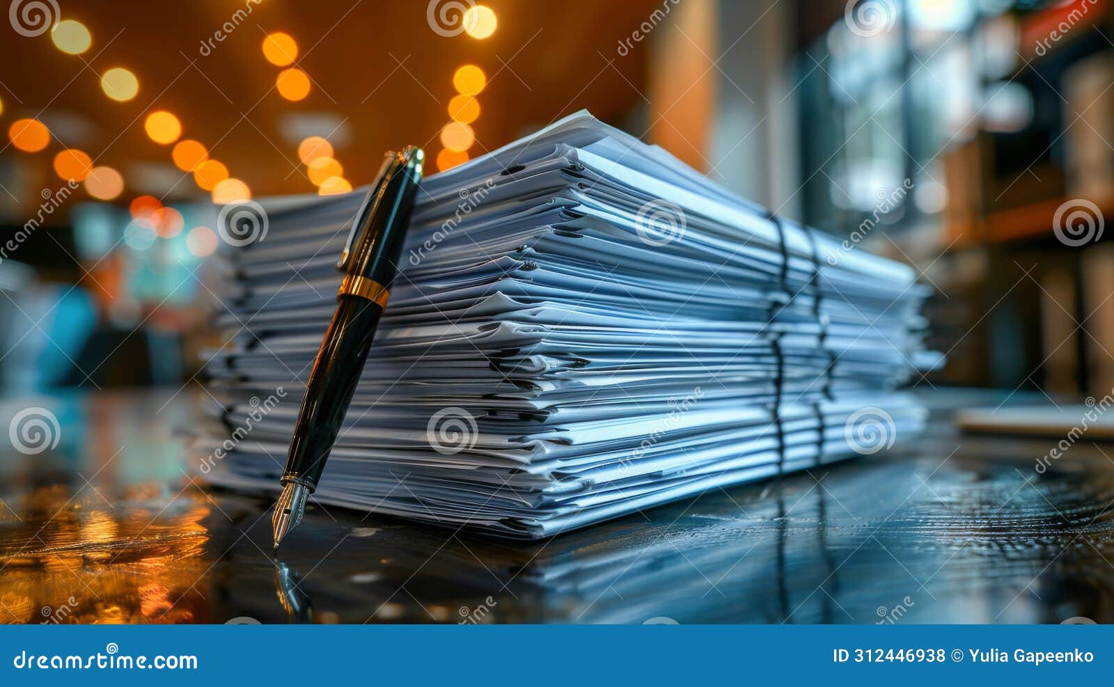 Stack of Papers with Pen stock photo. Image of stationary - 312446938
