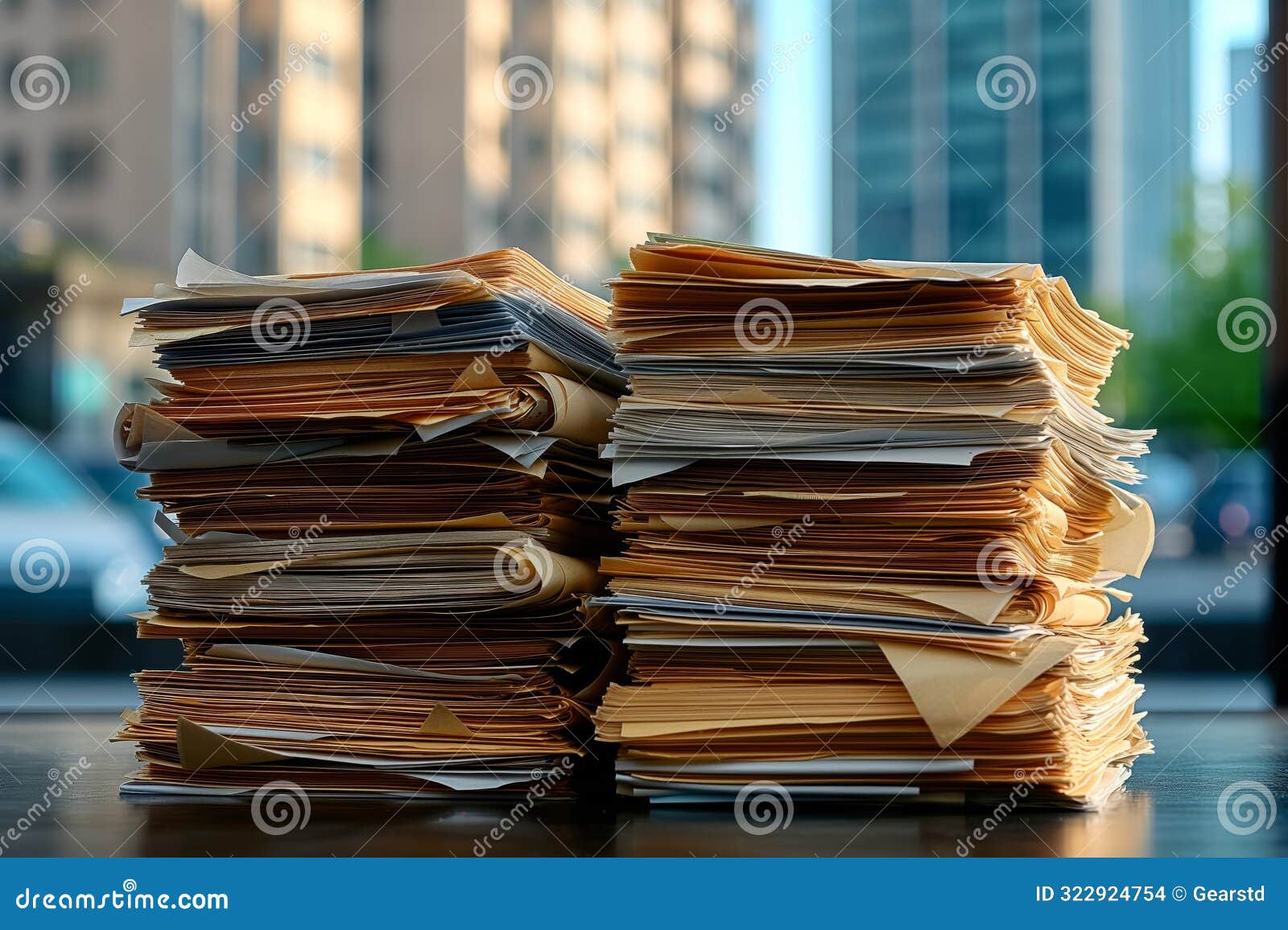 Neat Stacks of Paperwork in Front of Window Stock Photo - Image of ...
