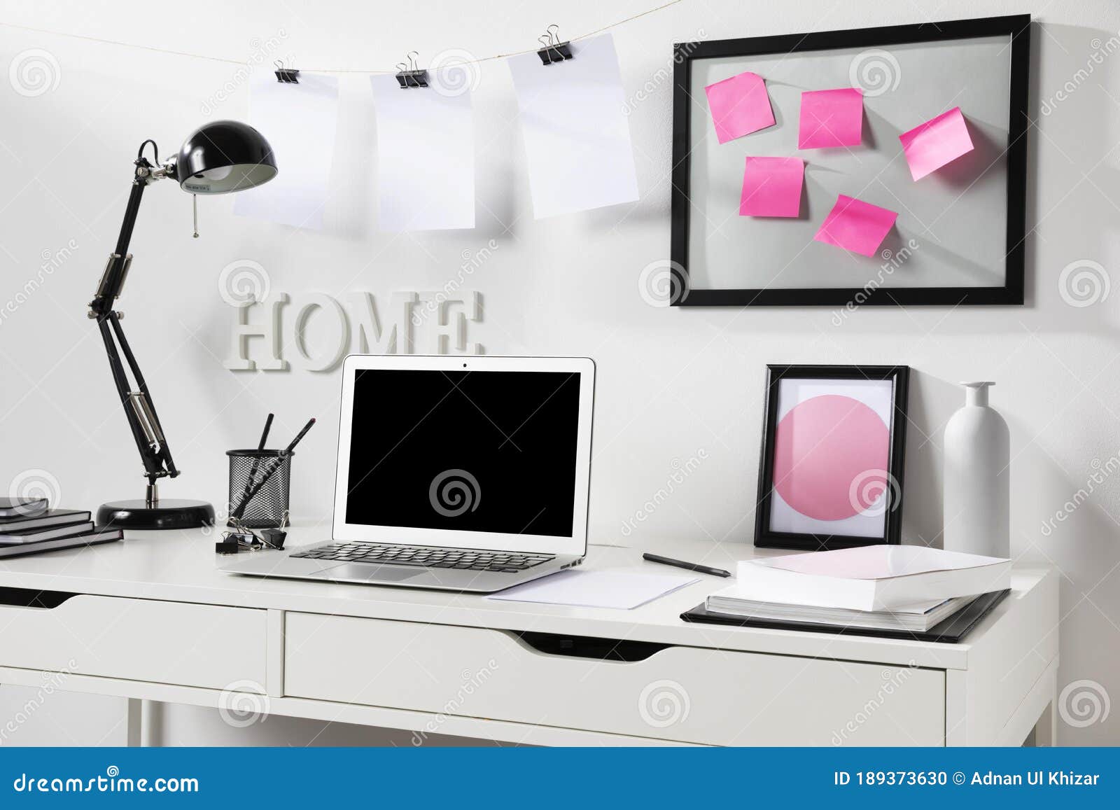 Neat and Tidy Workspace with Laptop Photo Stock Photo - Image of ...