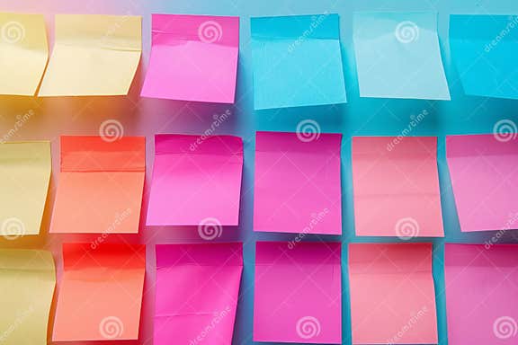 Neatly Arranged Blank Post it Notes on Wall Create Visually Pleasing ...