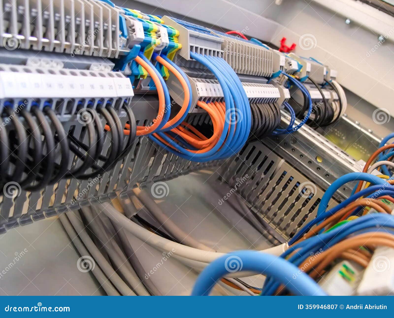 Neatly Arranged Blue and Orange Wires in an Electrical Control Panel ...