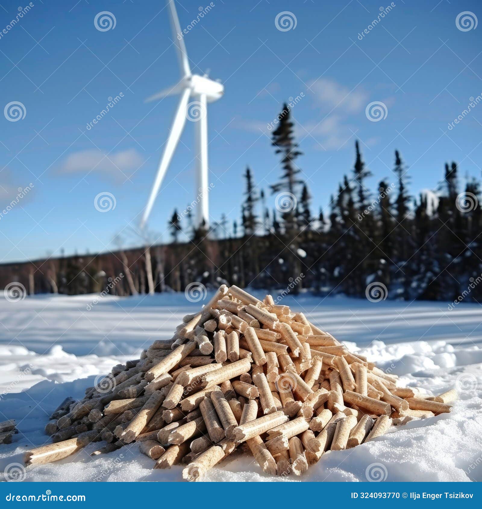 Neatly Arranged Wood Pellet Stack in Front of a Grand and Impressive ...