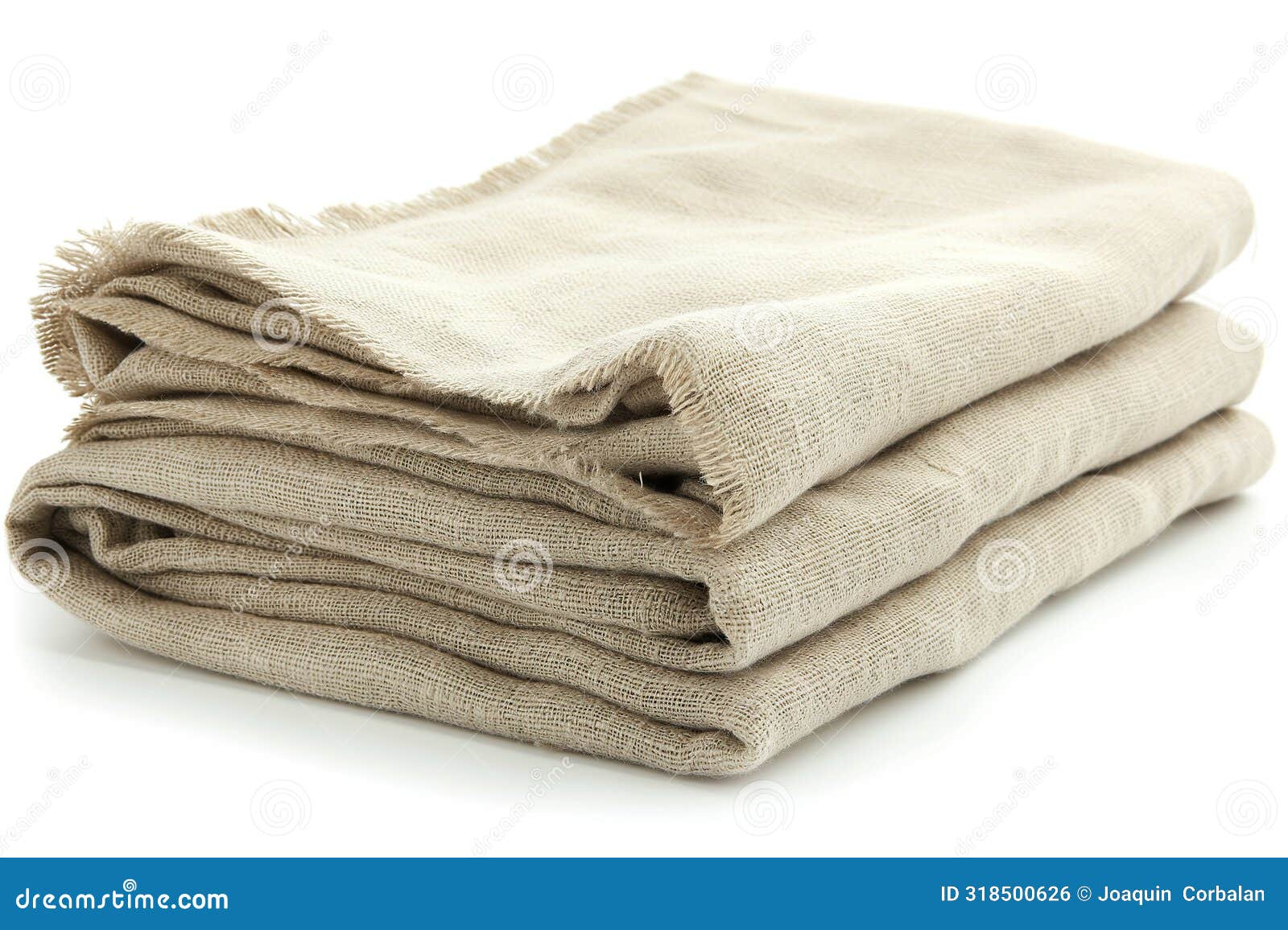 Neatly Folded Beige Linen Fabric Stack on a White Backdrop Stock ...