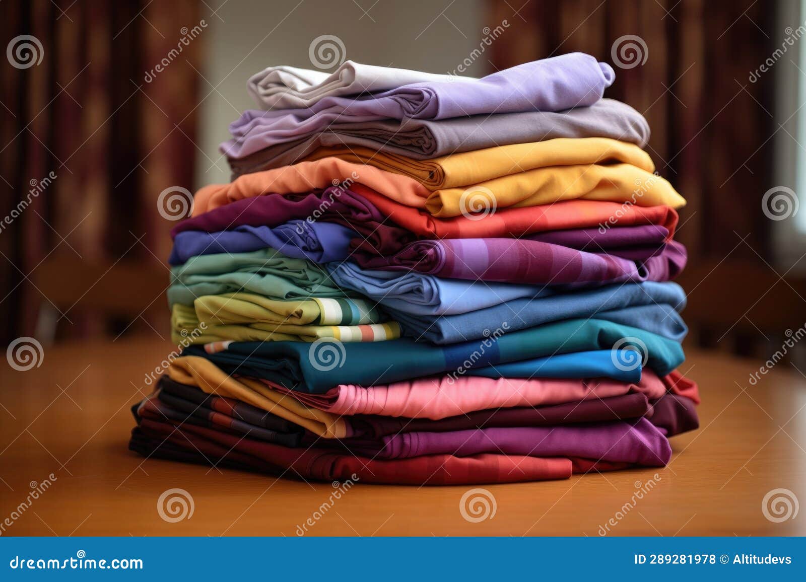 Neatly Folded Colorful Shirts Stacked on a Table Stock Illustration ...
