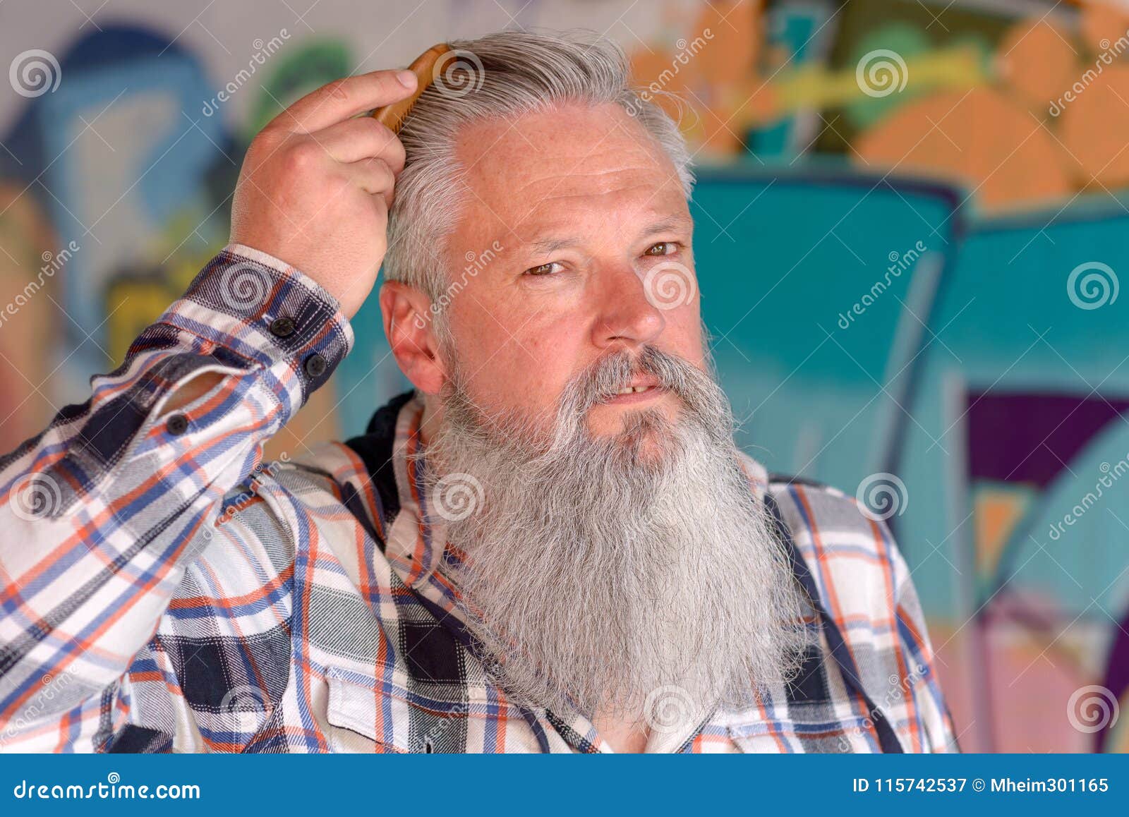 Neatly Groomed Grey Haired Bearded Man Stock Image Image Of Pensively