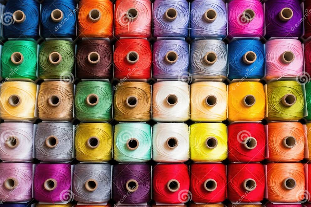 Neatly Organized Spools of Colorful Sewing Thread Stock Image - Image ...