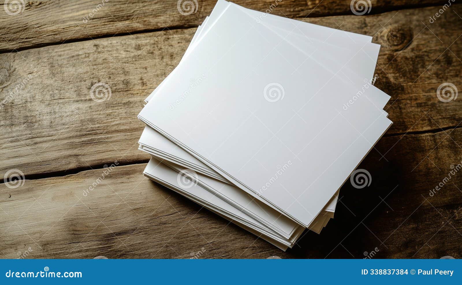 Neatly Stacked Blank White Rectangular Cards on Rustic Wood Minimalist ...