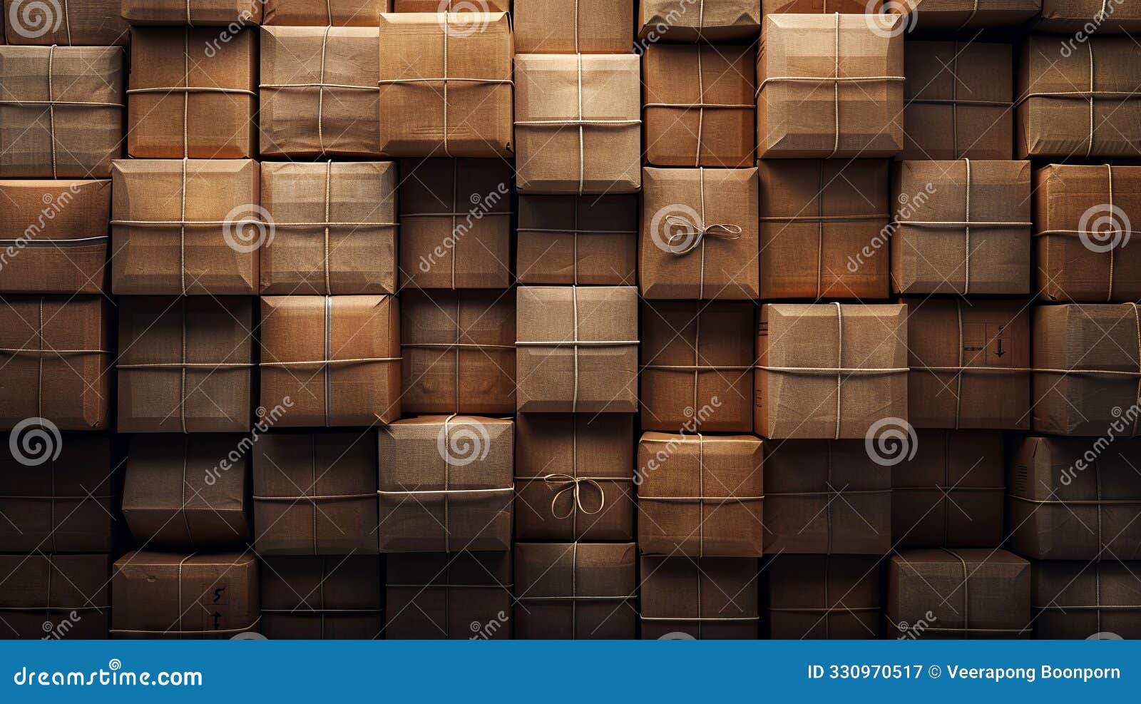 Neatly Stacked Brown Boxes, with Container, Shipping Theme, Space for ...