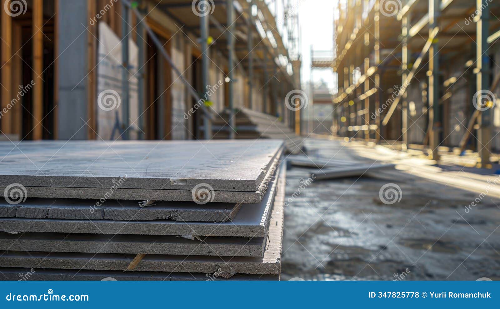 Neatly Stacked Drywall Sheets at a Construction Site Illustrating ...