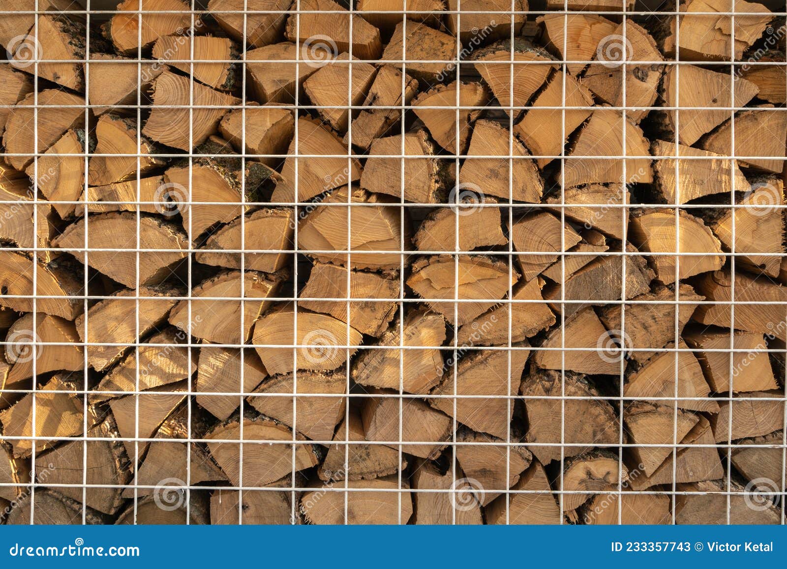Neatly Stacked Hardwood Firewood Behind a Wire Mesh. Stock Image ...