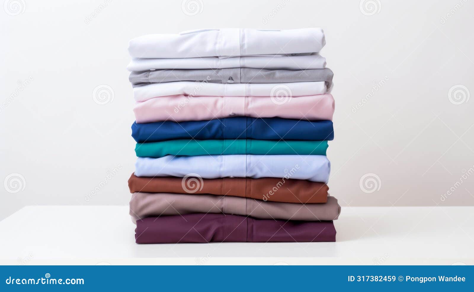 A Neatly Stacked Pile of Folded Clothes in Various Colors on a White ...