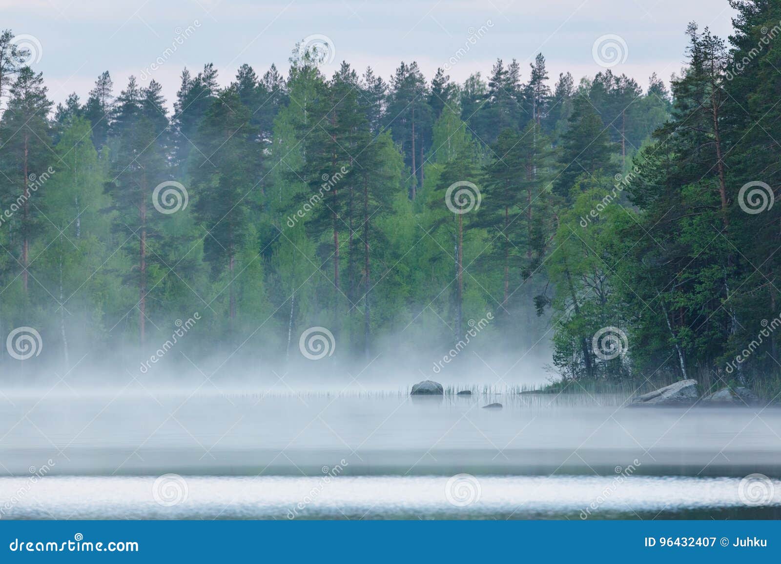 Nebeliger Ruhiger See Und Wald Nachts Sommer Stockbild - Bild von ...