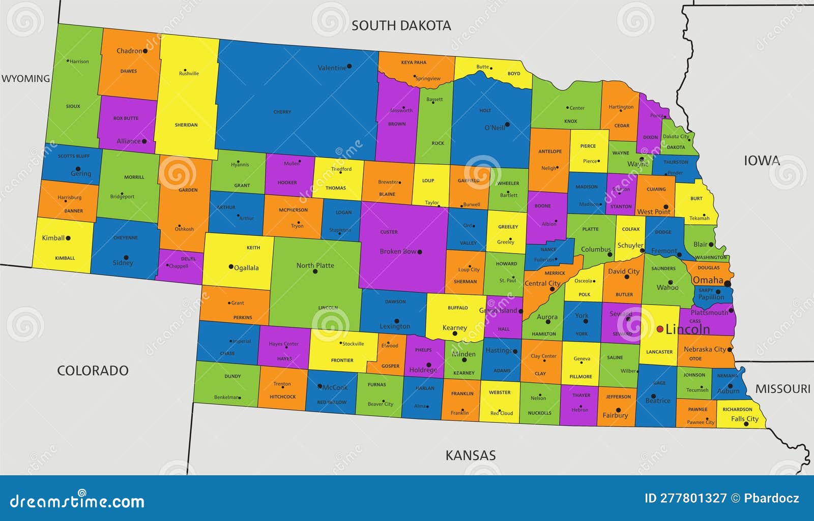 Nebraska Map. Political Map Of Nebraska With Boundaries In White Color ...
