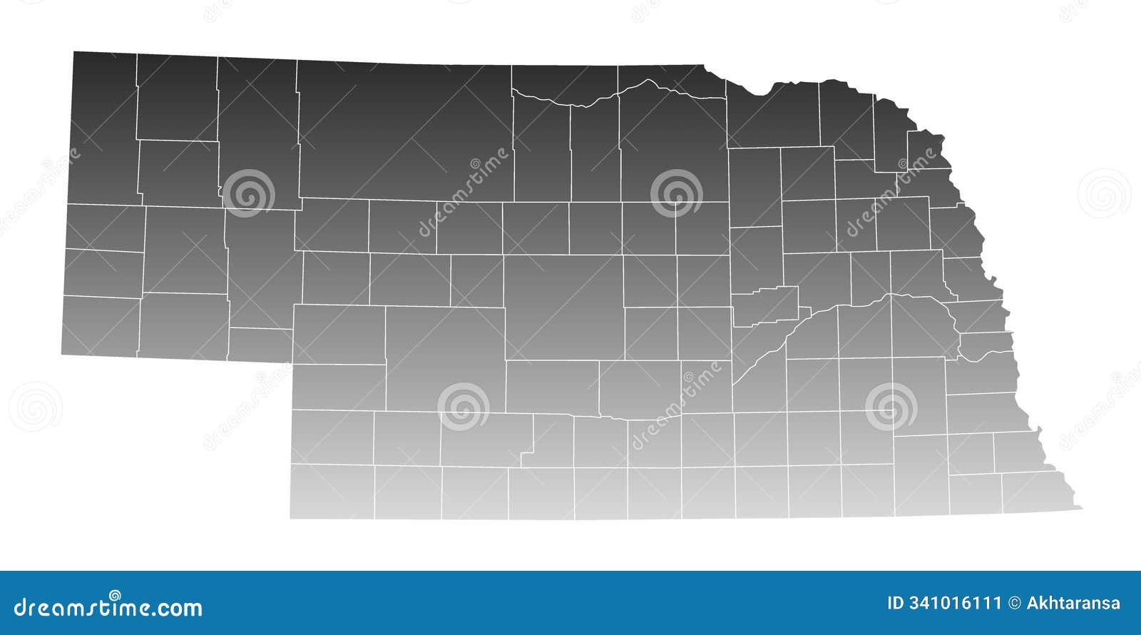 Nebraska Administrative Map. Counties Map of Nebraska, Blank Map, Empty ...