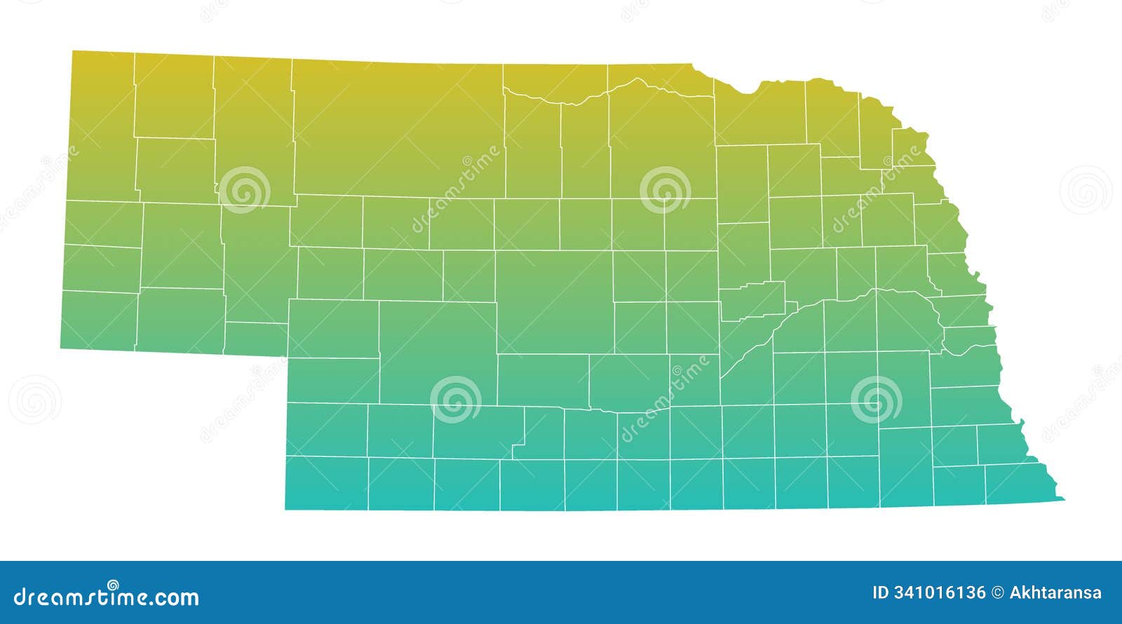 Nebraska Administrative Map. Counties Map of Nebraska, Blank Map, Empty ...
