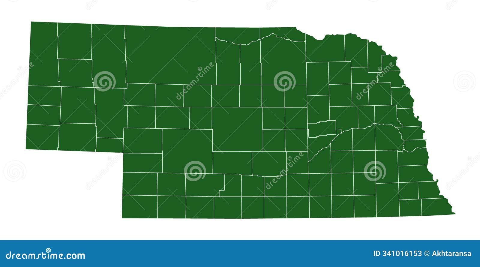 Nebraska Administrative Map. Counties Map Of Nebraska, Blank Map, Empty ...