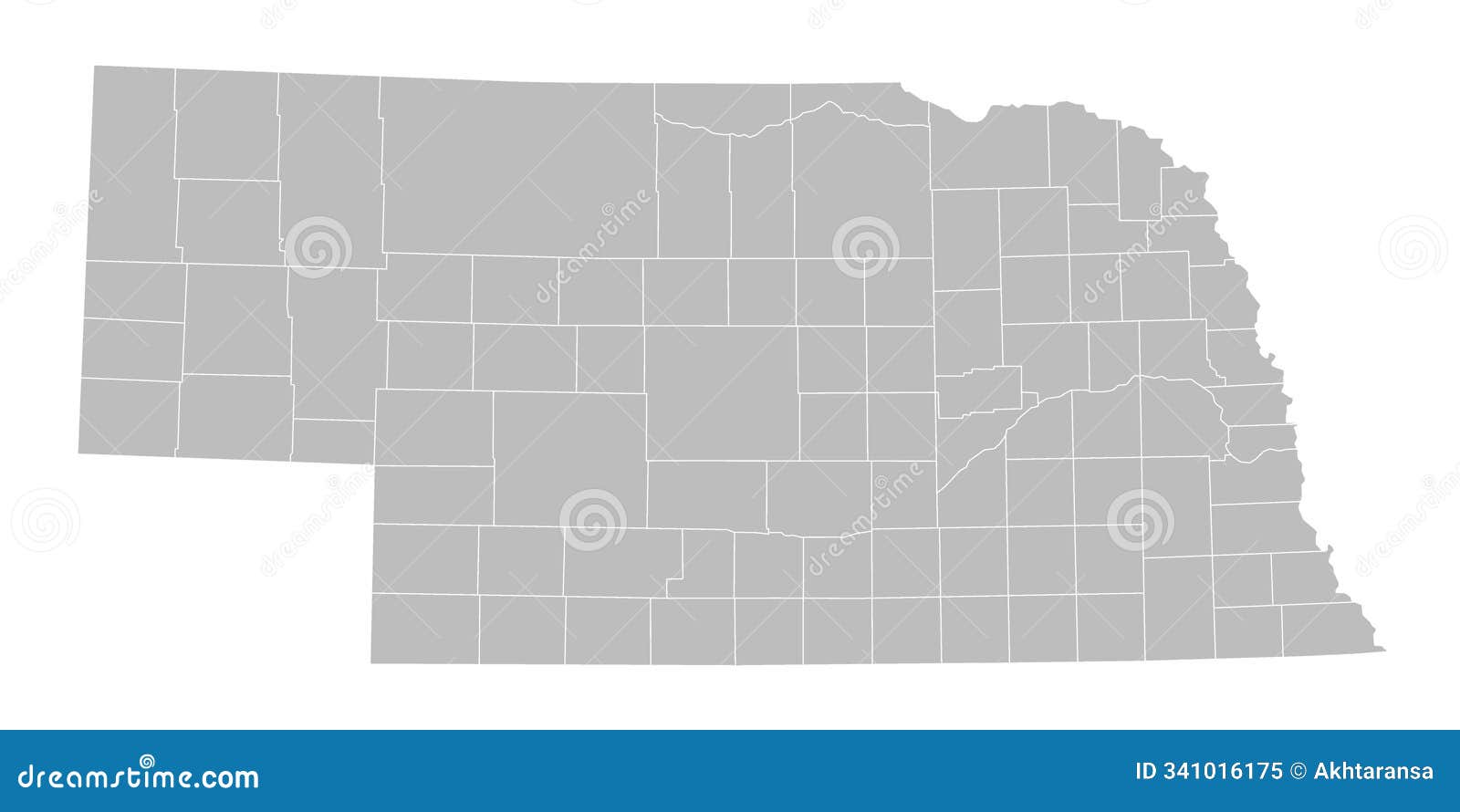 Nebraska Administrative Map. Counties Map of Nebraska, Blank Map, Empty ...