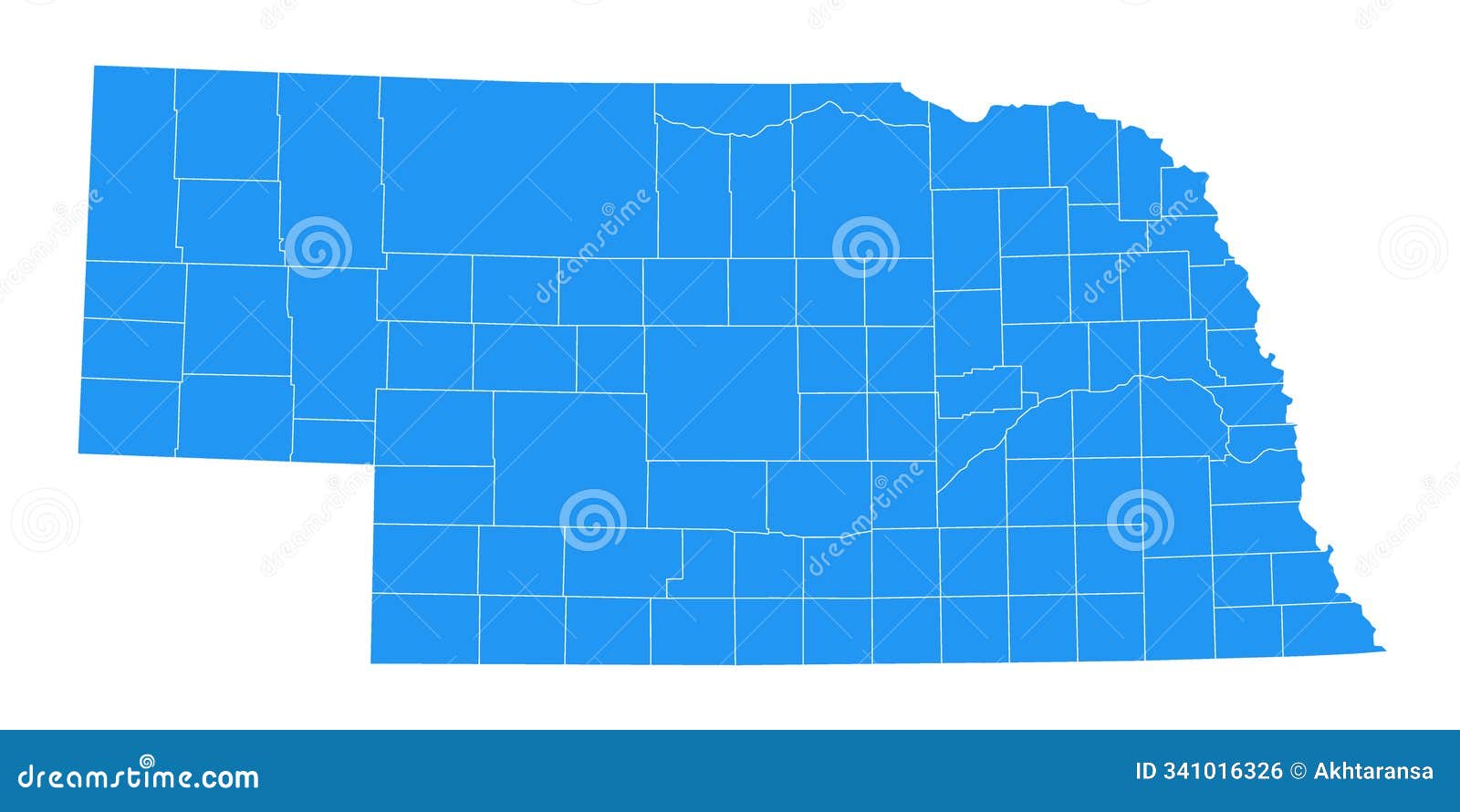 Nebraska Administrative Map. Counties Map Of Nebraska, Blank Map, Empty ...