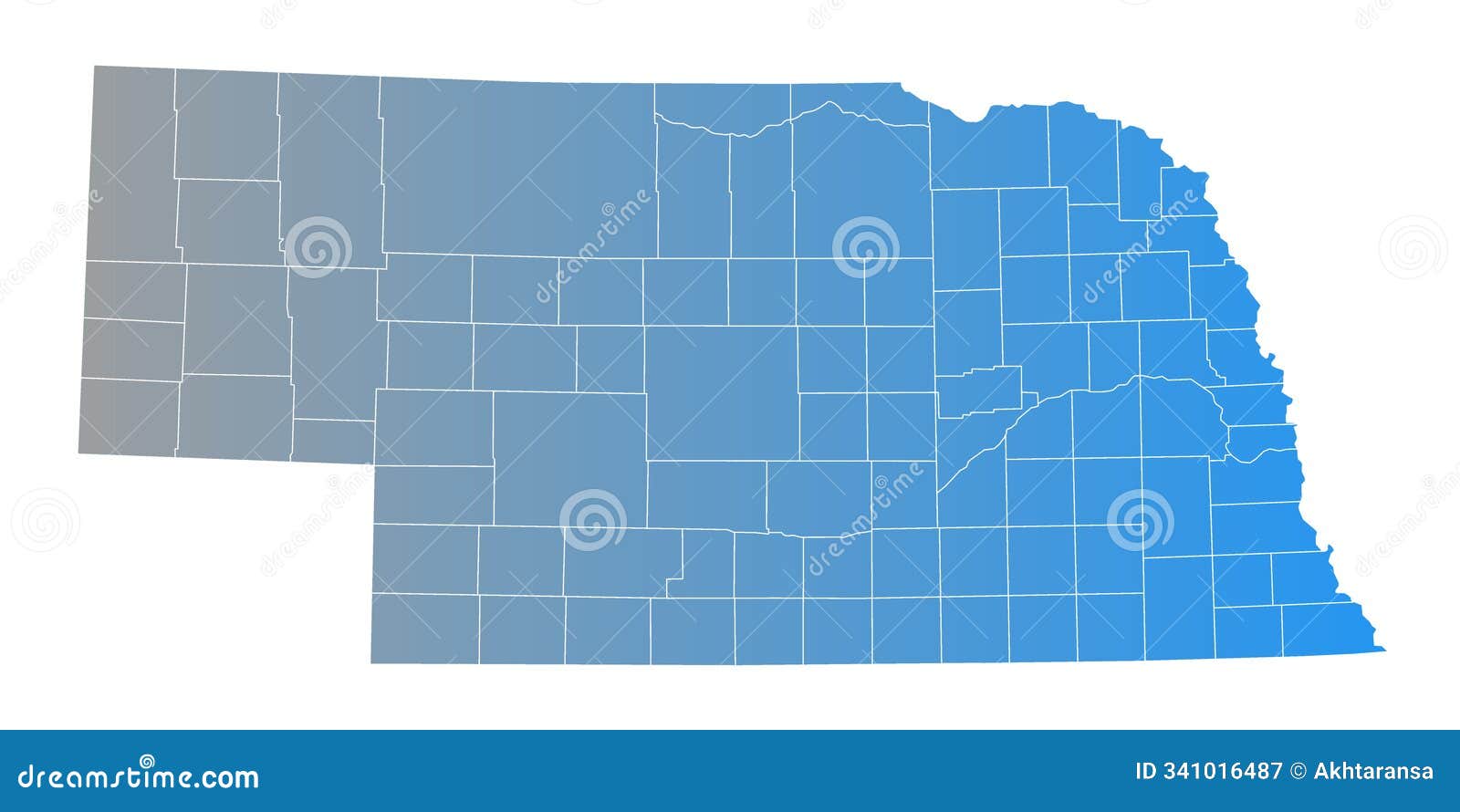 Nebraska Administrative Map. Counties Map Of Nebraska, Blank Map, Empty ...
